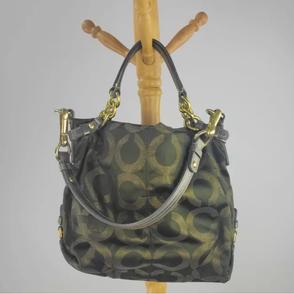Coach | Bags | Coach Op Art Lurex Metallic Olive Shoulder Handbag Purse ...
